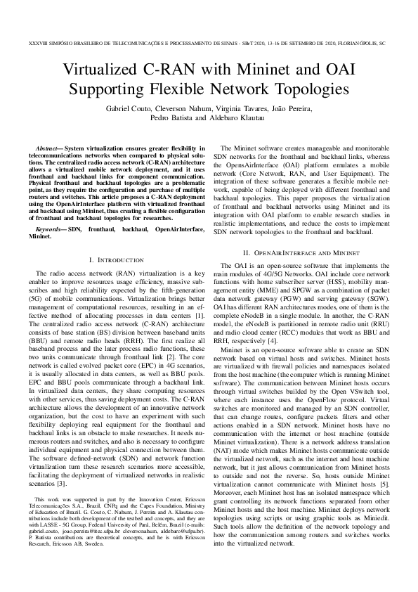 (PDF) Virtualized C-RAN with Mininet and OAI Supporting Flexible ...