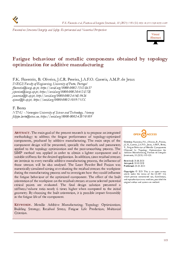 Pdf Fatigue Behavior Of Metallic Components Obtained By Topology
