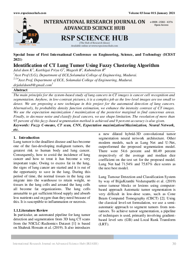 Identification Of Ct Lung Tumor Using Fuzzy Clustering Algorithm