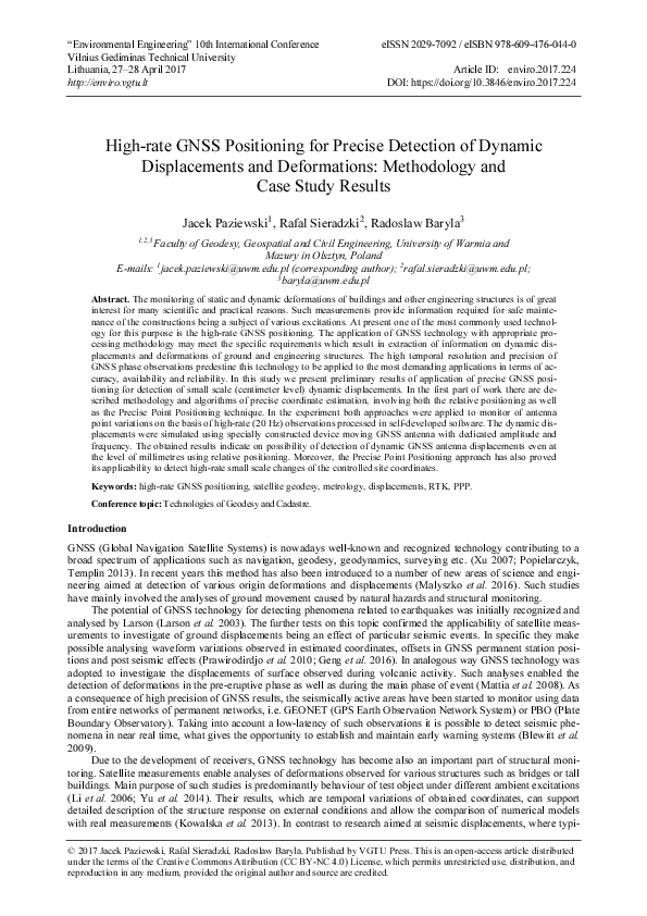 Pdf High Rate Gnss Positioning For Precise Detection Of Dynamic
