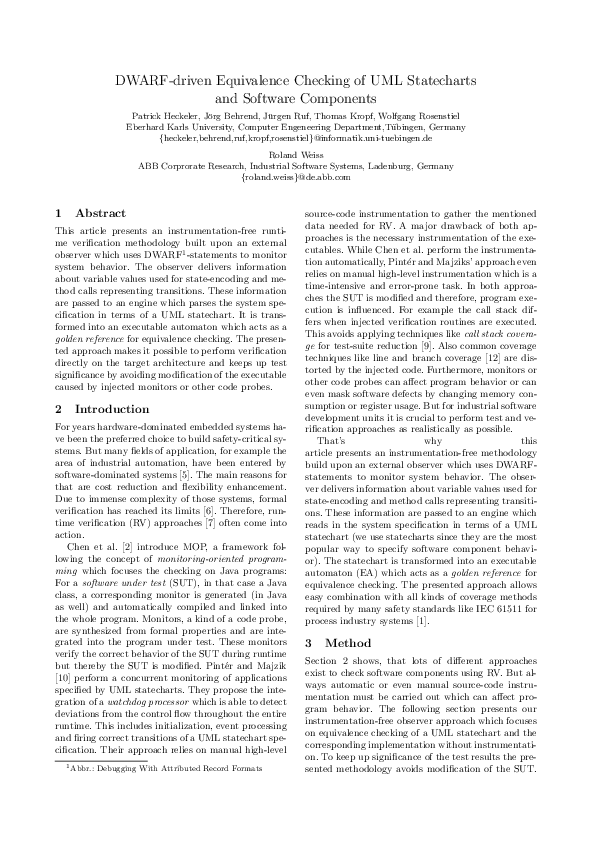 Pdf Dwarf Driven Equivalence Checking Of Uml Statecharts And Software