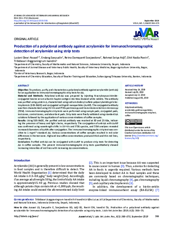 (PDF) Production of a polyclonal antibody against acrylamide for ...