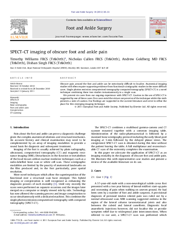 (PDF) SPECT-CT imaging of obscure foot and ankle pain