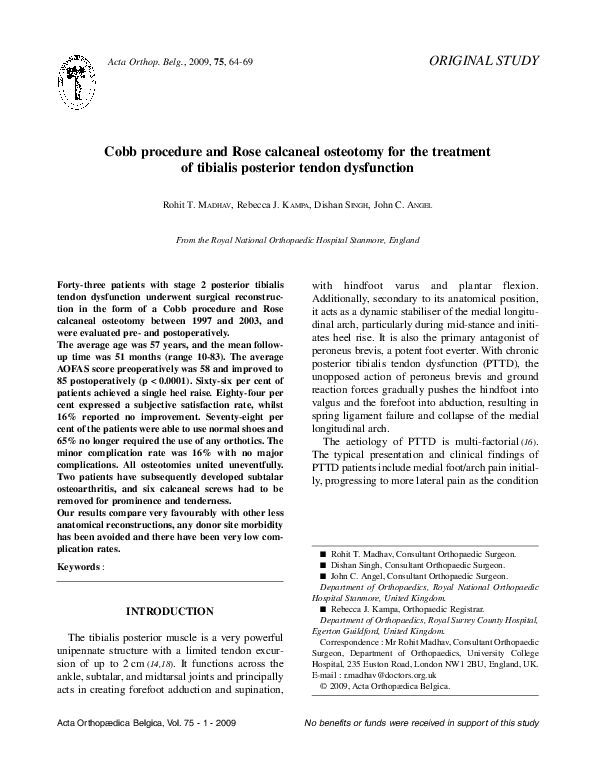(PDF) Cobb procedure and Rose calcaneal osteotomy for the treatment of ...