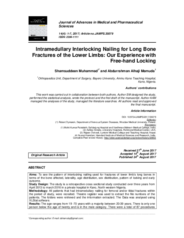 (PDF) Intramedullary Interlocking Nailing for Long Bone Fractures of the Lower Limbs: Our ...