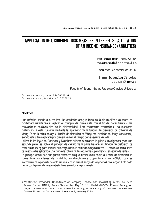 (PDF) Application of a coherent risk measure in the price calculation ...