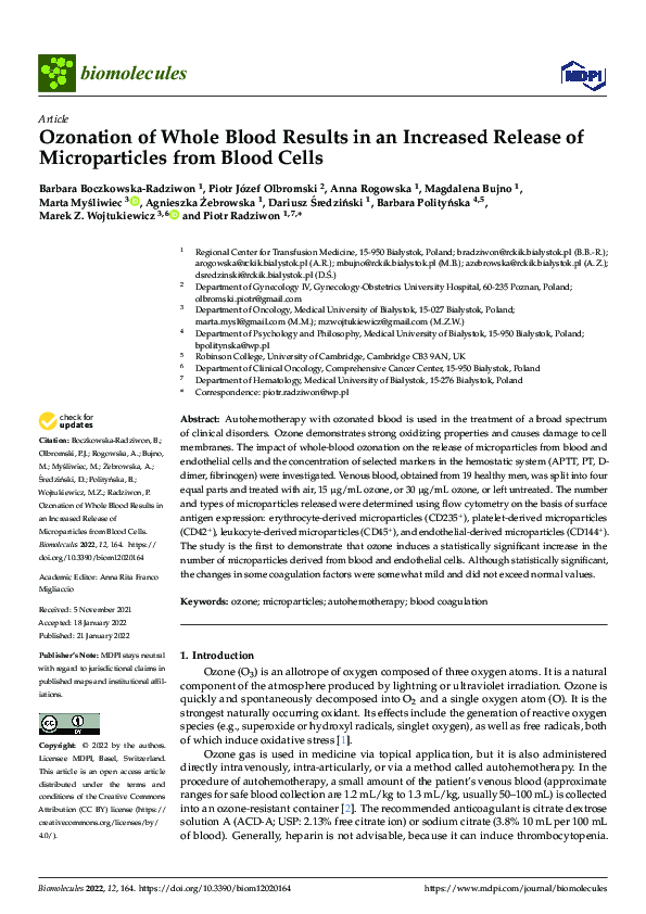 (PDF) Ozonation of Whole Blood Results in an Increased Release of ...