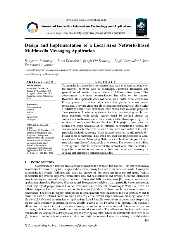 Pdf Design And Implementation Of A Local Area Network Based Multimedia Messaging Application