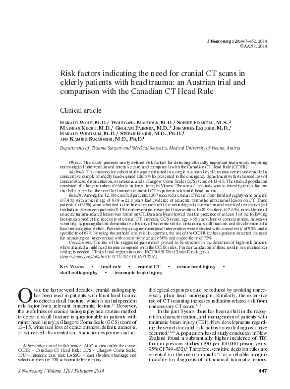(PDF) Risk factors indicating the need for cranial CT scans in elderly ...