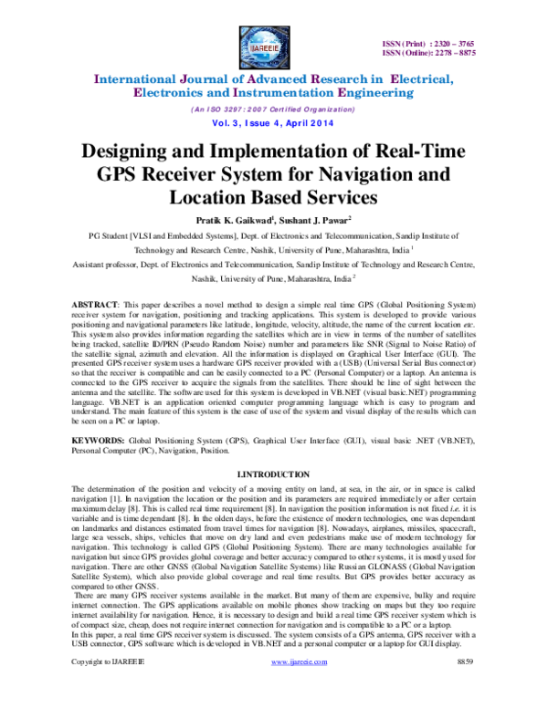 Pdf Implementation Of Real Time Gps Receiver System For Providing Navigation Based Services