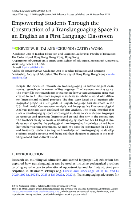 (PDF) Empowering Students Through the Construction of a Translanguaging ...