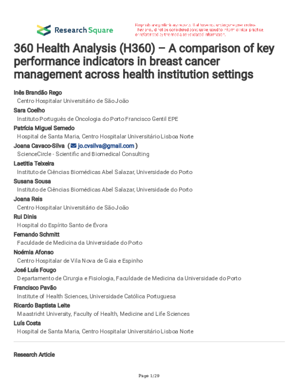 (PDF) 360 Health Analysis (H360) – A comparison of key performance ...