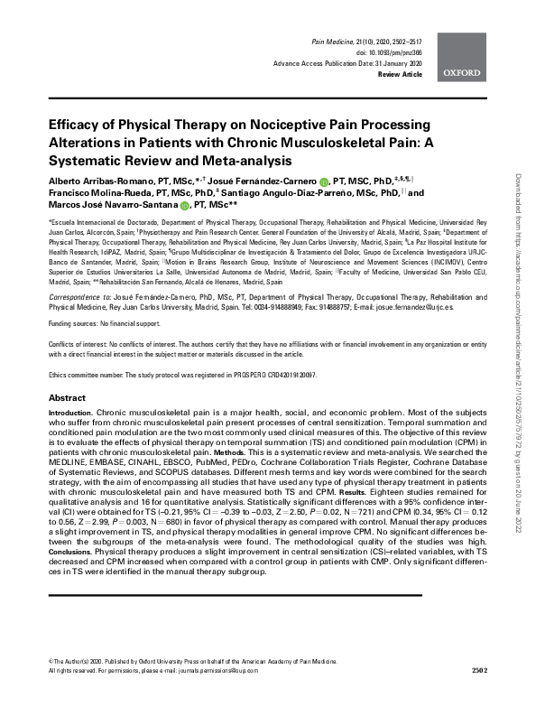 (PDF) Efficacy of Physical Therapy on Nociceptive Pain Processing ...