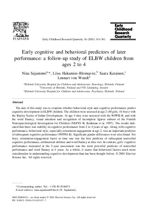 (PDF) Early cognitive and behavioral predictors of later performance: a ...