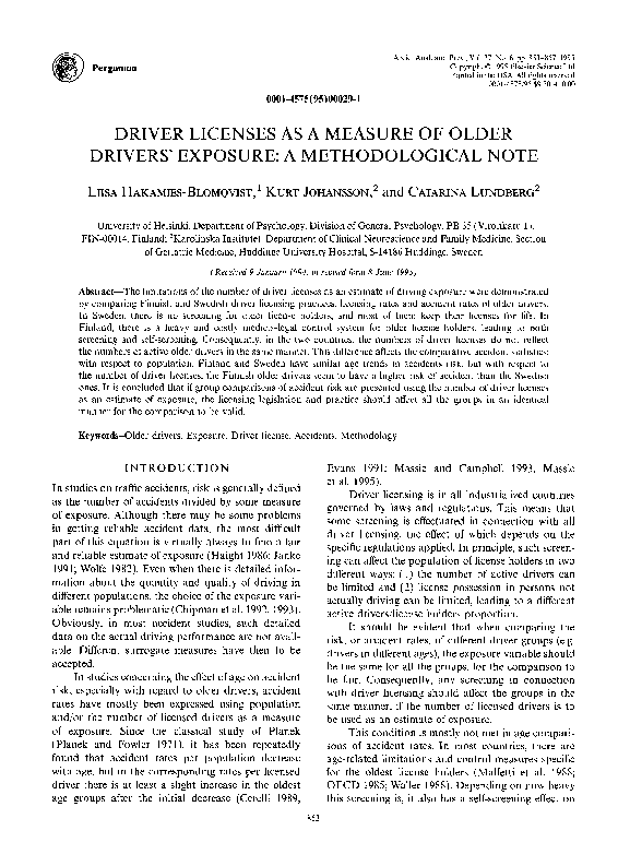 (PDF) Driver licenses as a measure of older drivers' exposure: a ...