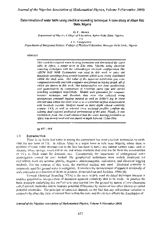 (PDF) Determination of water table using electrical sounding technique ...