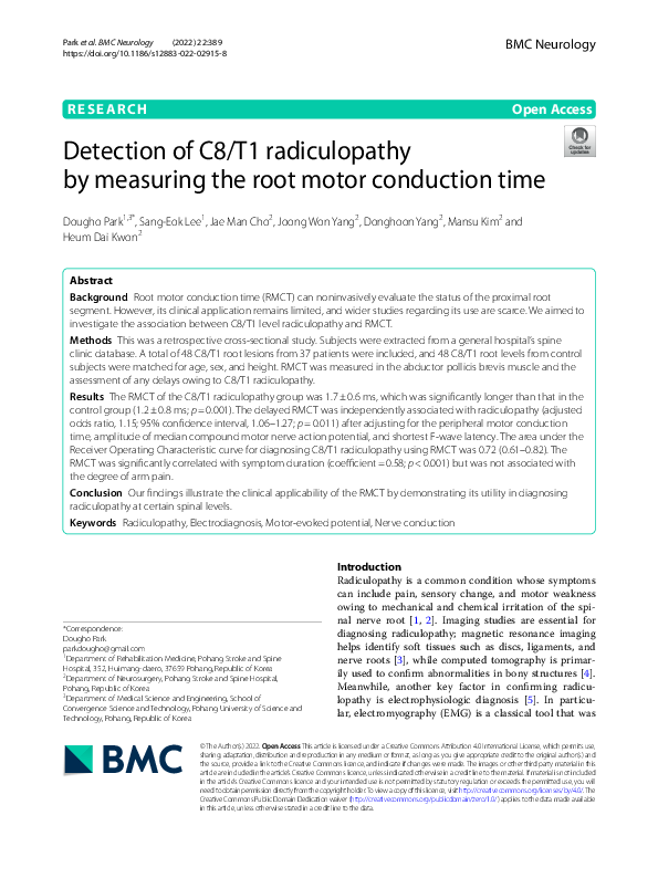 (PDF) Detection of C8/T1 radiculopathy by measuring the root motor ...