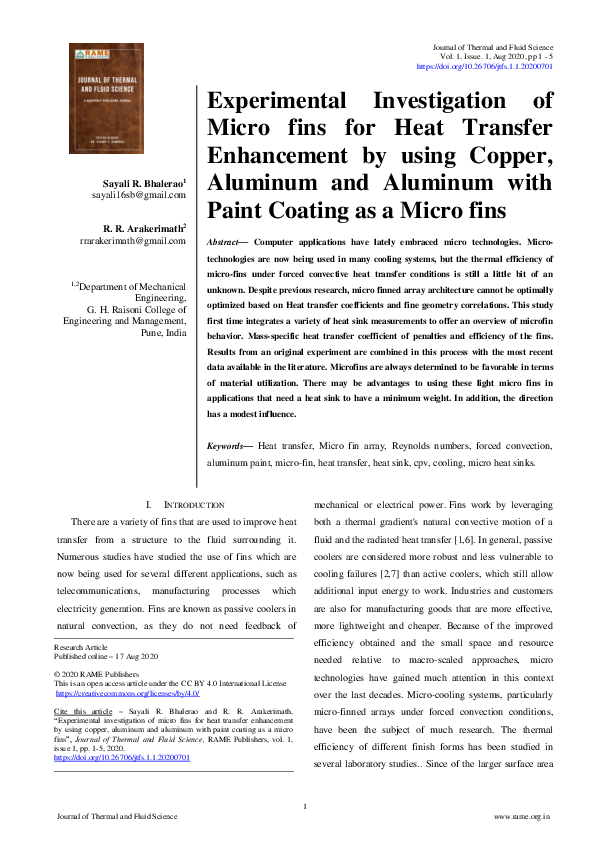 (PDF) Experimental Investigation of Micro fins for Heat Transfer ...