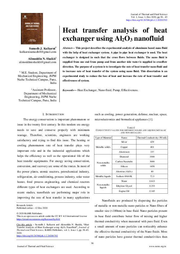 (PDF) Heat transfer analysis of heat exchanger using Al2O3 nanofluid