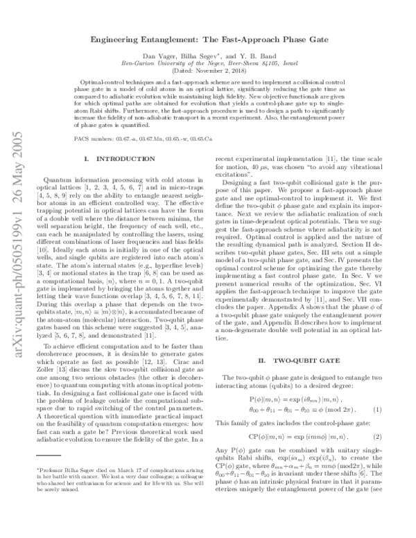 (PDF) Engineering entanglement: The fast-approach phase gate
