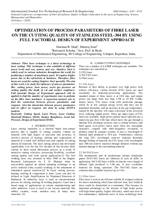 (PDF) Optimization of Process Parameters of Fibre Laser on the Cutting Quality of Stainless ...
