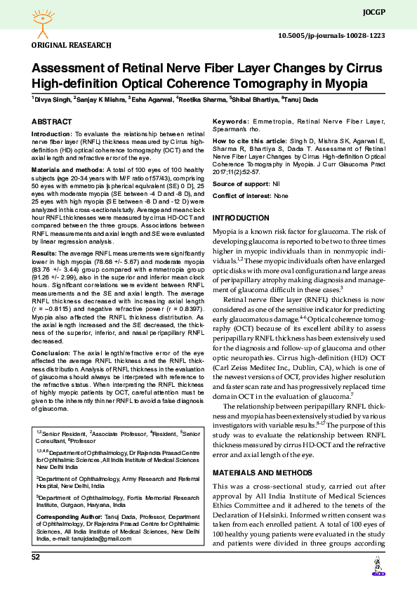 (PDF) Assessment of Retinal Nerve Fiber Layer Changes by Cirrus High-definition Optical ...
