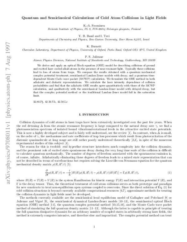 (PDF) Quantum and semiclassical calculations of cold-atom collisions in ...