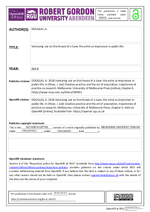 (PDF) Venturing out on the thread of a tune: the artist as improvisor ...