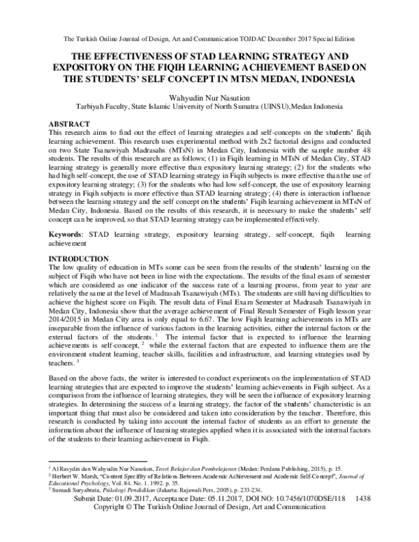 (PDF) The Effectiveness of Stad Learning Strategy and Expository on the ...