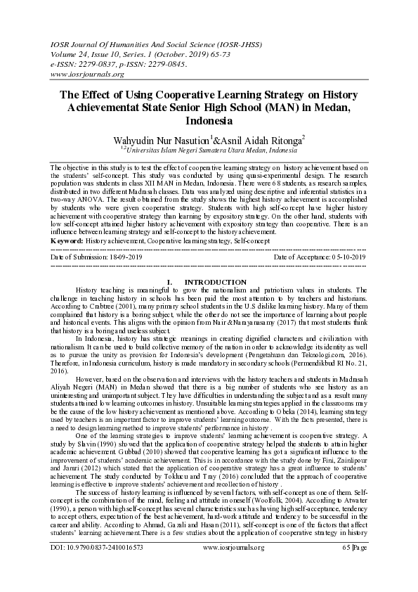 (PDF) The Effect of Using Cooperative Learning Strategy on History Achievementat State Senior ...