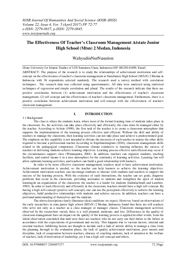 (PDF) The Effectiveness Of Teacher’s Classroom Management Atstate Junior High School (Mtsn) 2 ...