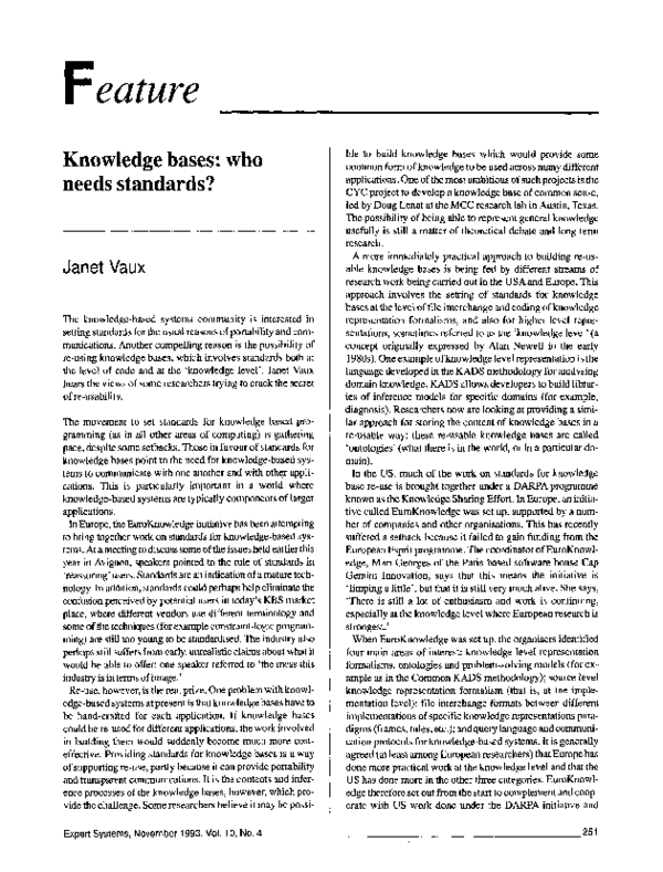 Knowledge bases: who needs standards?