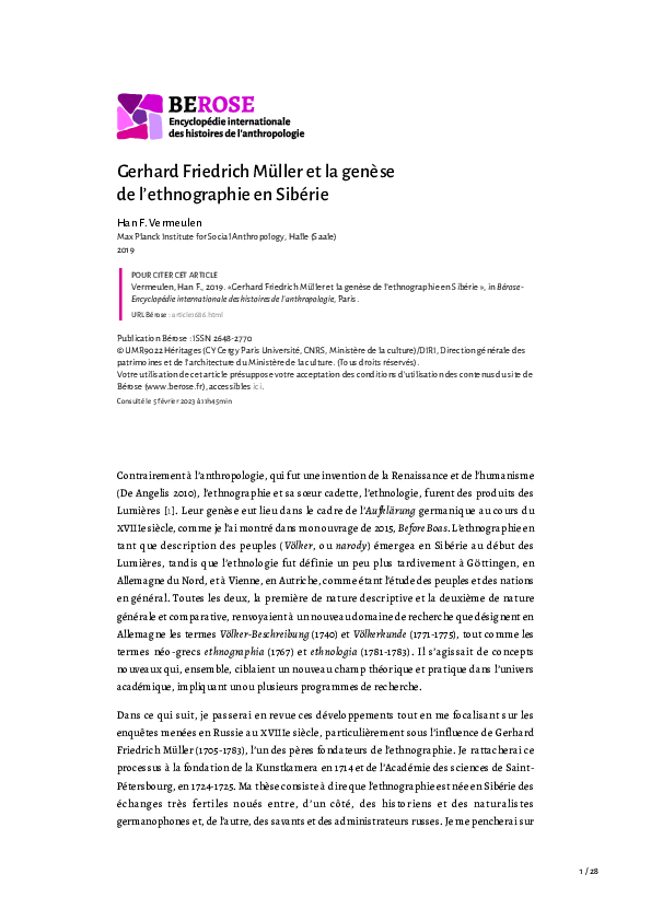 (PDF) Gerhard Friedrich Müller et la genèse de l’ethnographie en Sibérie
