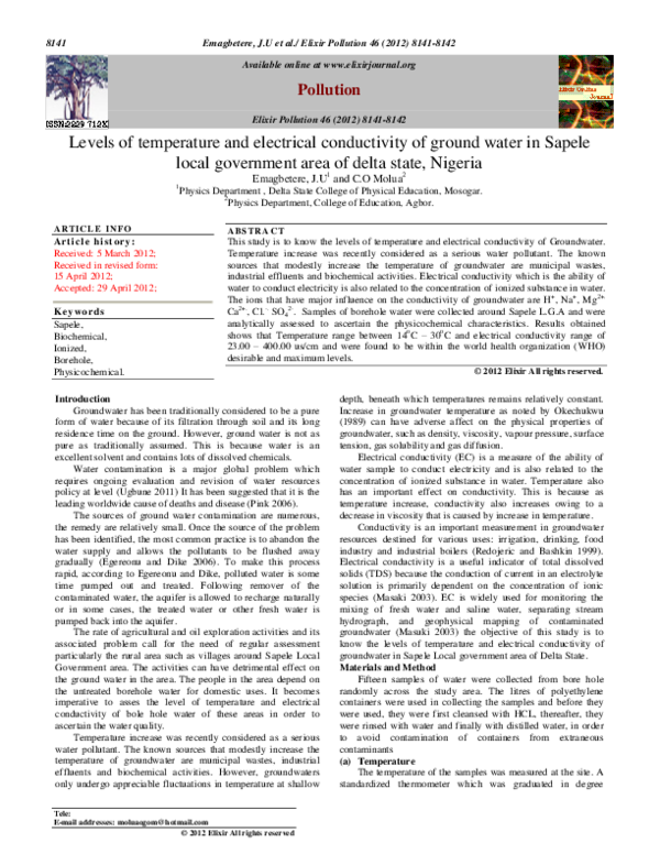 (PDF) Levels of temperature and electrical conductivity of ground water ...