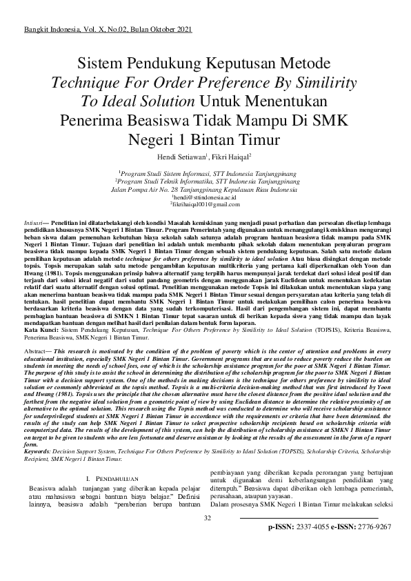 (PDF) Sistem Pendukung Keputusan Metode Technique For Order Preference ...