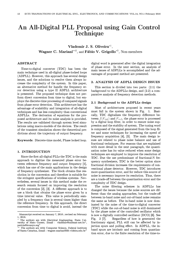 Pdf An All Digital Pll Proposal Using Gain Control Technique