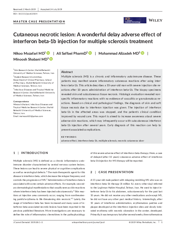 Pdf Cutaneous Necrotic Lesion A Wonderful Delay Adverse Effect Of