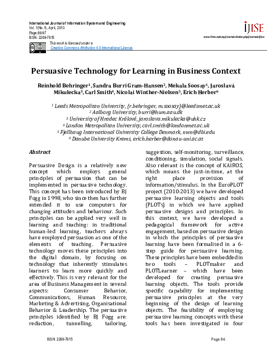 (PDF) Persuasive Technology for Learning in Business Context