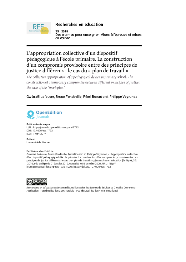 (PDF) L’appropriation collective d’un dispositif pédagogique à l’école primaire. La construction ...