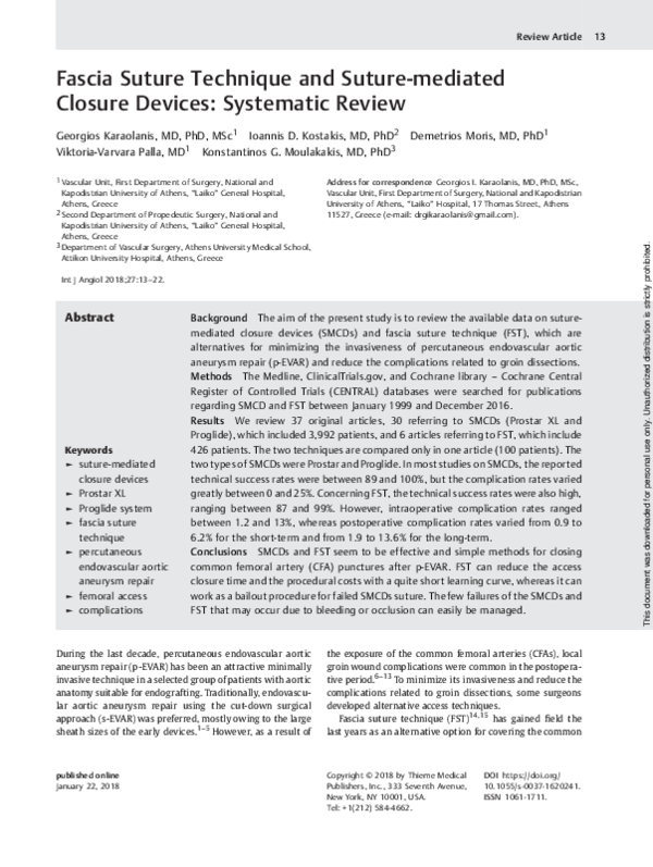 (PDF) Fascia Suture Technique and Suture-mediated Closure Devices ...