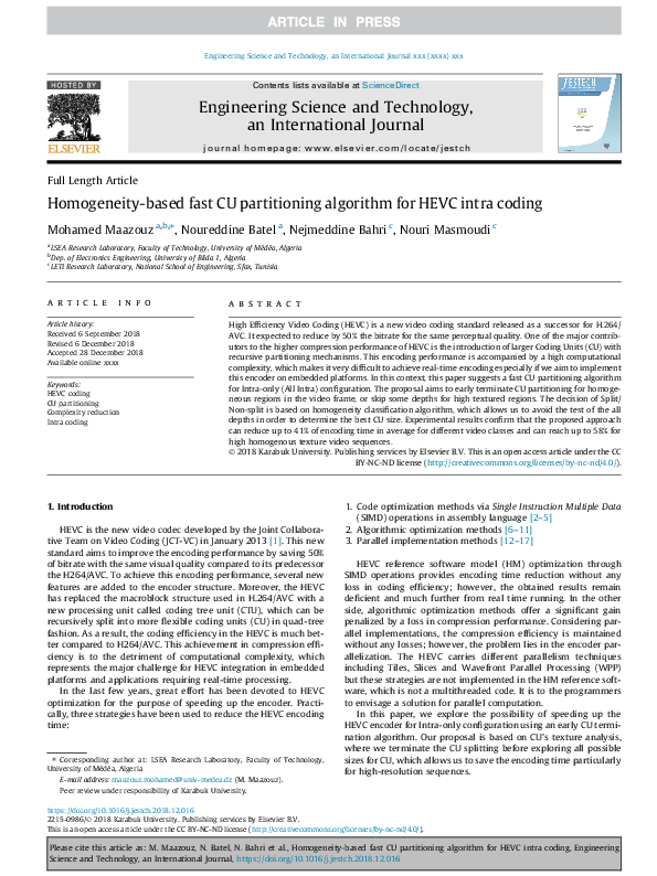 (PDF) Homogeneity-based fast CU partitioning algorithm for HEVC intra ...