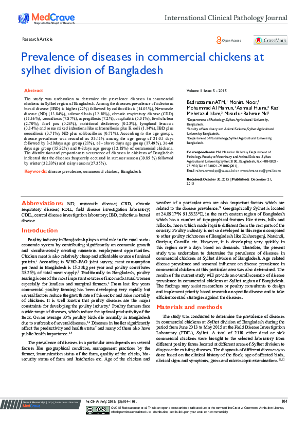 (PDF) Prevalence of Diseases in Commercial Chickens at Sylhet Division ...