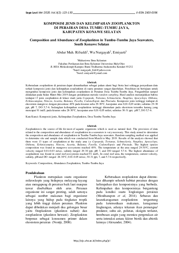 (PDF) Komposisi Jenis Dan Kelimpahan Zooplankton DI Perairan Desa Tumbu ...