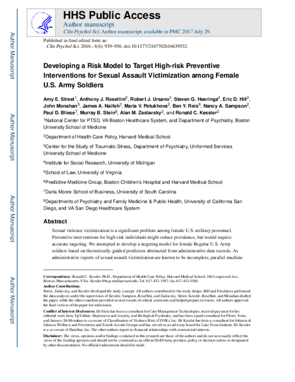(PDF) Developing a Risk Model to Target High-Risk Preventive ...