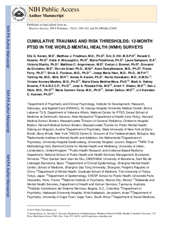 (PDF) Cumulative Trauma and 12-Month PTSD Risks