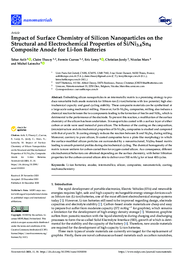 (PDF) Impact of Surface Chemistry of Silicon Nanoparticles on the Structural and Electrochemical ...