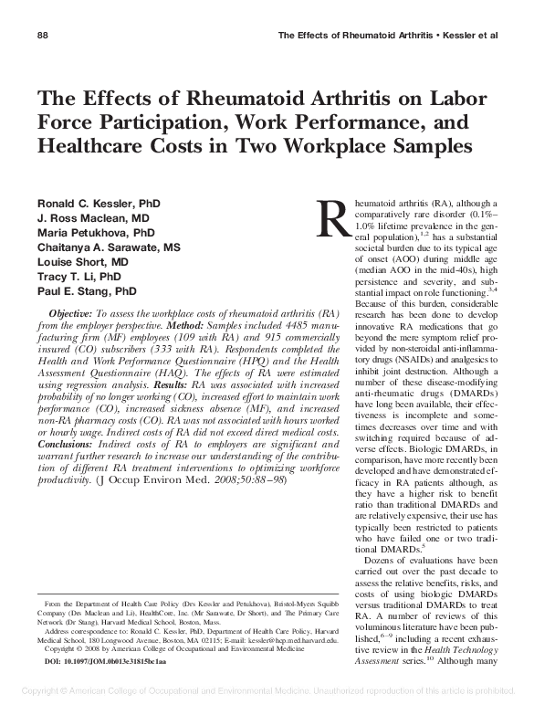 (PDF) The Effects of Rheumatoid Arthritis on Labor Force Participation ...