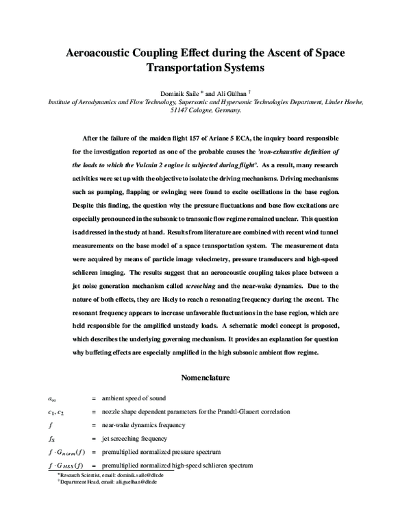 (PDF) Aeroacoustic Coupling Effect During the Ascent of Space Transportation Systems | Dominik ...