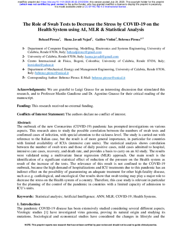 (PDF) The Role of Swab Tests to Decrease the Stress by COVID-19 on the ...