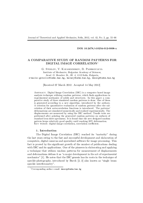 (PDF) A Comparative Study of Random Patterns for Digital Image Correlation